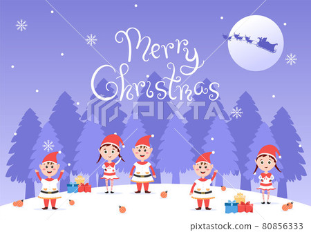Merry Christmas Cute Cartoon Dwarf little... - Stock Illustration ...