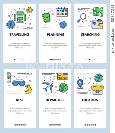 Vector line art web and mobile app template set - Stock Illustration ...