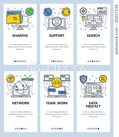 Vector line art web and mobile app template set - Stock Illustration ...