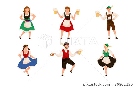 People Characters in Traditional Bavarian... - Stock Illustration ...