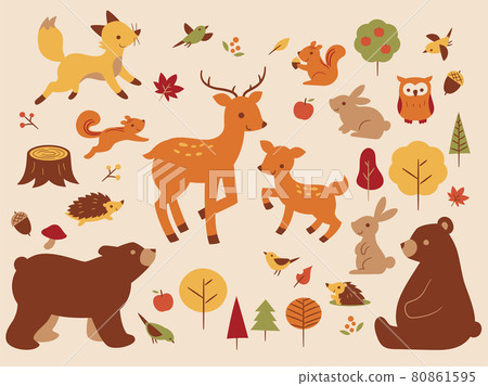 Cute autumn forest animal set - Stock Illustration [80861595] - PIXTA