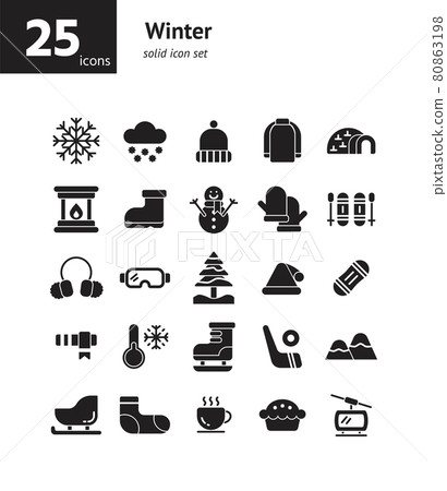 Winter solid icon set. Vector and Illustration. - Stock Illustration ...