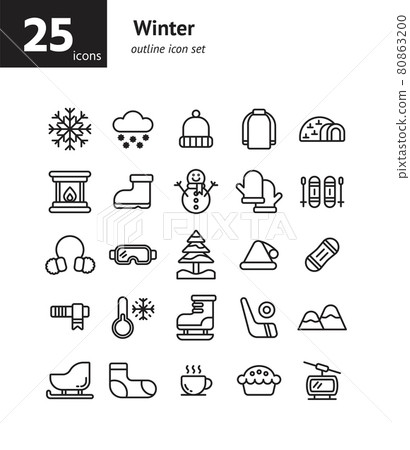 Winter outline icon set. Vector and Illustration.-插圖素材 [80863200] - PIXTA圖庫