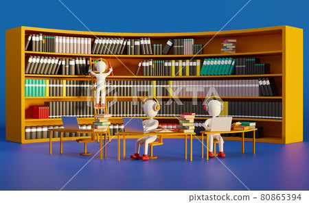 Stick man with book shelves in library... - Stock Illustration ...