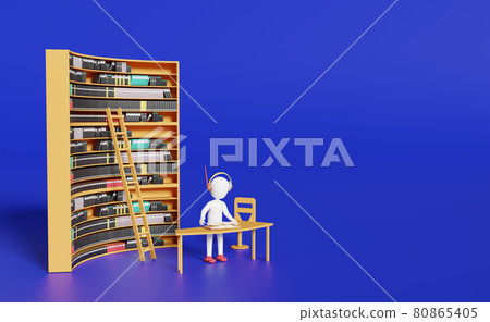 Stick man with book shelves in library... - Stock Illustration ...