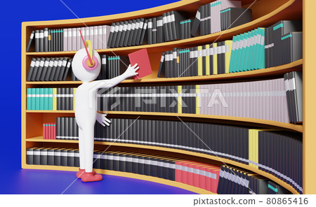 Stick man with book shelves in library... - Stock Illustration ...