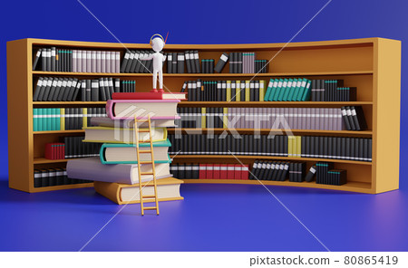 Stick man with book shelves in library... - Stock Illustration ...
