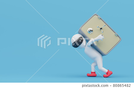 Stick man carrying safe box in blue background... - Stock Illustration ...