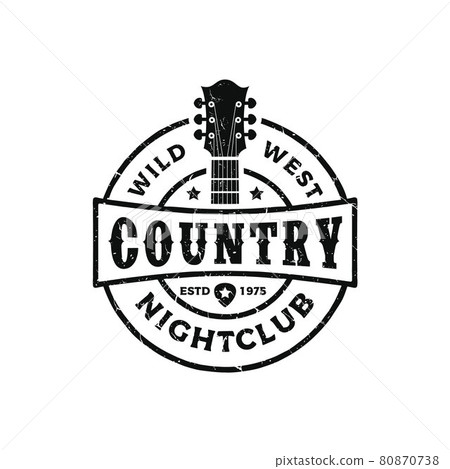 Classic country music logo, guitar vintage... - Stock Illustration ...