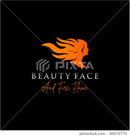 Beauty woman with fire flame logo design - Stock Illustration [80870773 ...