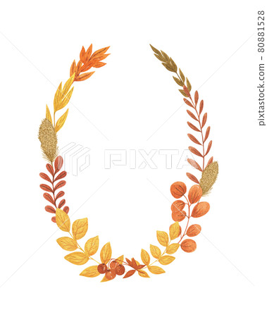 Autumn leaves oval frame simple hand drawn... - Stock Illustration ...