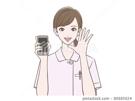 A nurse holding a smartphone and calling - Stock Illustration [80885024 ...