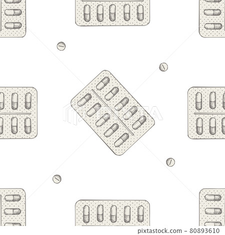 Seamless pattern with hand drawn pastel pills... - Stock Illustration ...