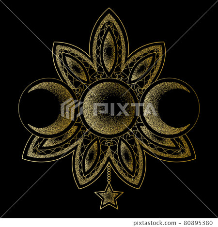 Triple moon magic and astronomy golden vecor...-插圖素材 [80895380] - PIXTA圖庫