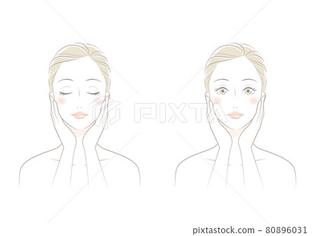 A woman smiling with her hand on his cheek - Stock Illustration ...