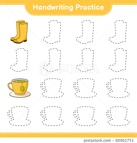 Handwriting practice. Tracing lines of Rubber... - Stock Illustration ...