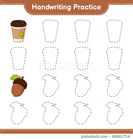 Handwriting practice. Tracing lines of Acorn...-插圖素材 [80902754] - PIXTA圖庫