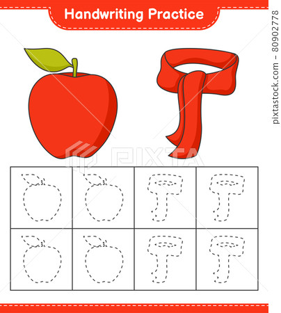 Handwriting practice. Tracing lines of Apple... - Stock Illustration ...