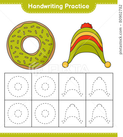 Handwriting practice. Tracing lines of Donut... - Stock Illustration ...