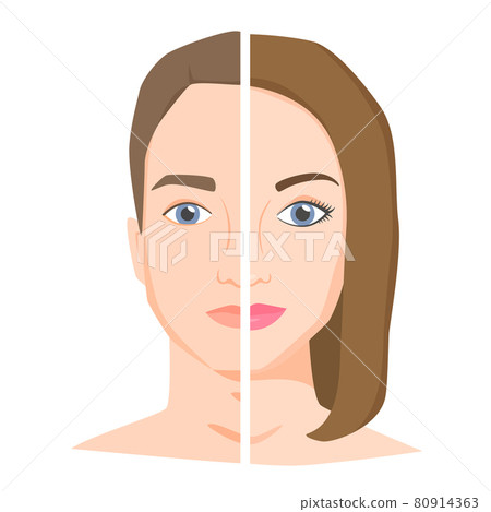 Half woman and half man face. Similarities and... - Stock Illustration ...