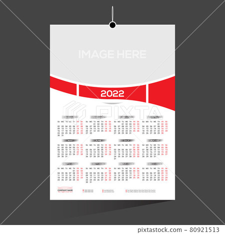 red colored 12 month 2022 calendar design for... - Stock Illustration ...