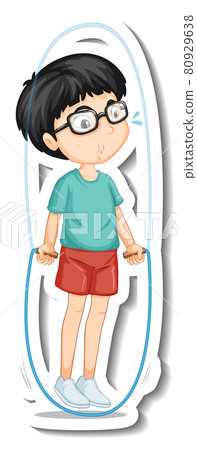 A boy jumping rope cartoon character sticker - Stock Illustration ...