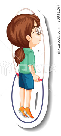 A girl jumping rope cartoon character sticker - Stock Illustration ...
