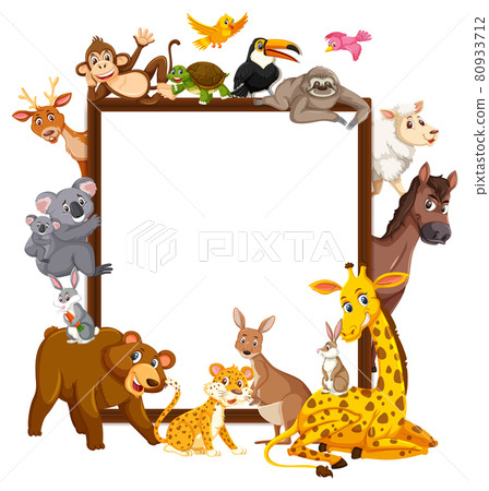 Empty wooden frame with various wild animals - Stock Illustration ...