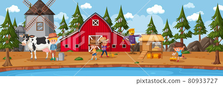 Farm horizontal landscape scene with farmer... - Stock Illustration ...