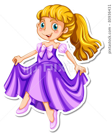 Beautiful princess cartoon character sticker - Stock Illustration ...