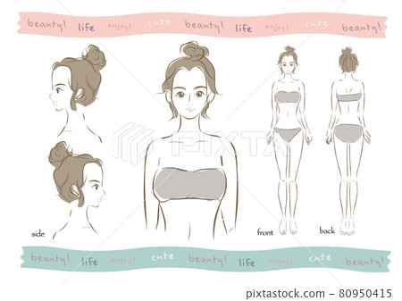 Female line drawing illustration set - Stock Illustration [80950415 ...