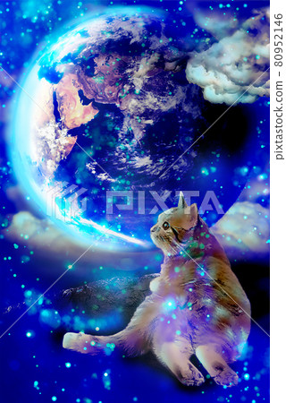 Earth moon and cat - Stock Illustration [80952146] - PIXTA