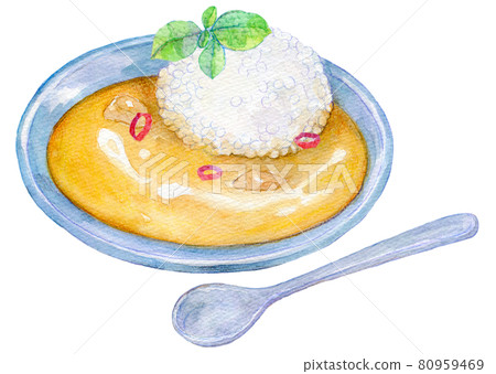 Watercolor illustration butter chicken curry - Stock Illustration ...