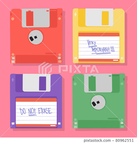 Set of four floppy disks with notes - Stock Illustration [80962551] - PIXTA