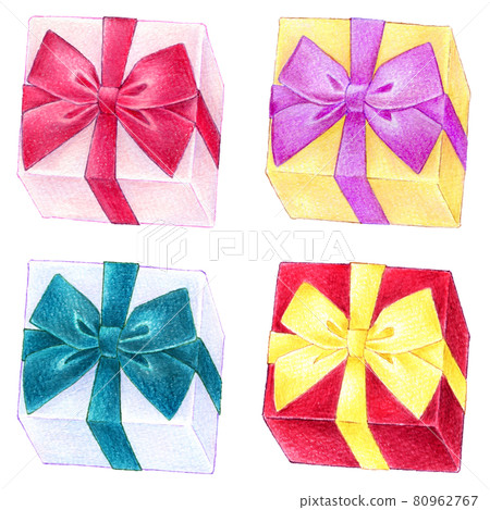 Colored pencil drawing of a gift box with a ribbon - Stock Illustration ...