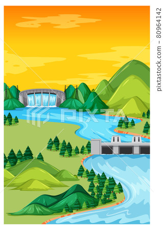 Vertical nature landscape at daytime scene with... - Stock Illustration ...