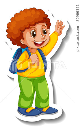 Sticker template with a boy cartoon character... - Stock Illustration ...