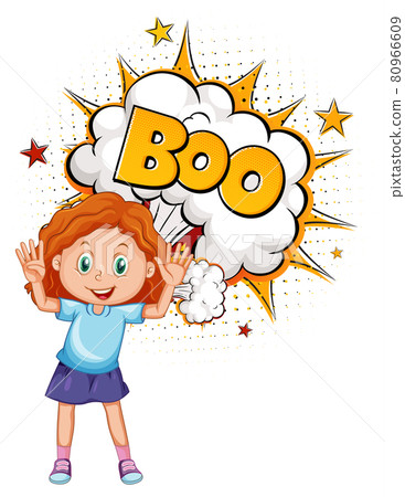 BOO word on bomb explosion with a girl cartoon... - Stock Illustration ...