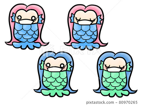 Simple and cute Amabie (set with mask) - Stock Illustration [80970265 ...