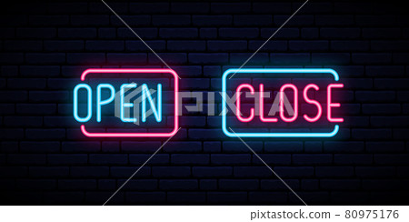 Open and Close neon iscription on brick wall... - Stock Illustration [80975176] - PIXTA