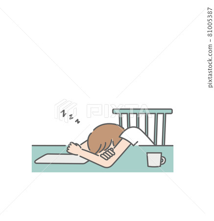 Woman dozing during remote work - Stock Illustration [81005387] - PIXTA