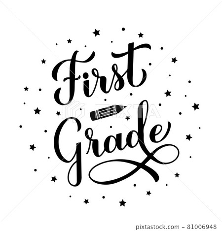 First Grade calligraphy hand lettering isolated... - Stock Illustration ...