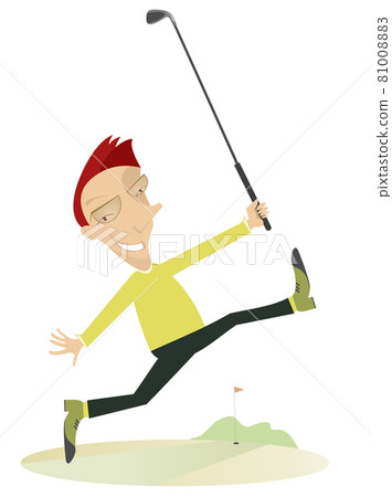 Comic happy golfer goes to play golf illustration - Stock Illustration ...