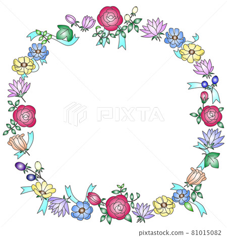 Colorful and cute flower round frame - Stock Illustration [81015082 ...