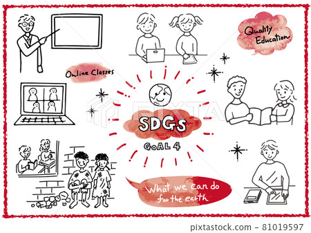 SDGs Goal 4 Line drawing illustration set with... - Stock Illustration ...