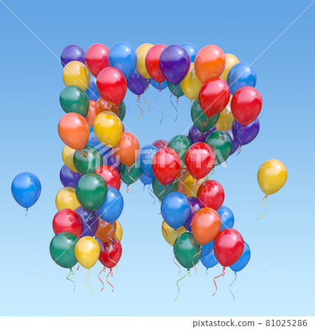 Letter R from balloons in the sky. Text letter... - Stock Illustration ...