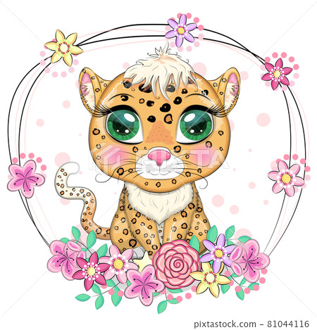 Leopard with beautiful eyes in cartoon style,... - Stock Illustration ...