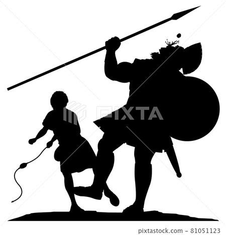 David's silhouette to defeat Goliath with stones - Stock Illustration ...