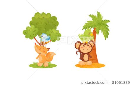 Adorable animals measuring height set. Cute... - Stock Illustration ...