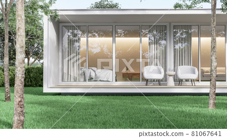 Minimal style white house exterior with empty... - Stock Illustration ...